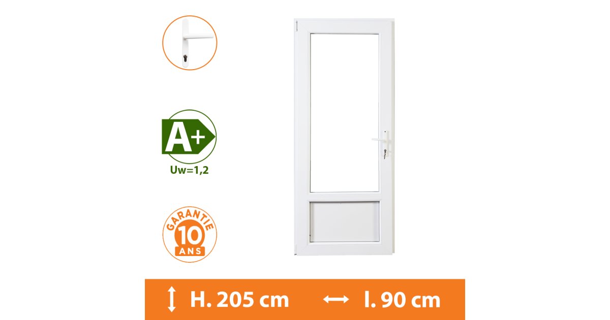 Porte Fenêtre PVC Blanc 1 Vantail | 205 x 90 cm